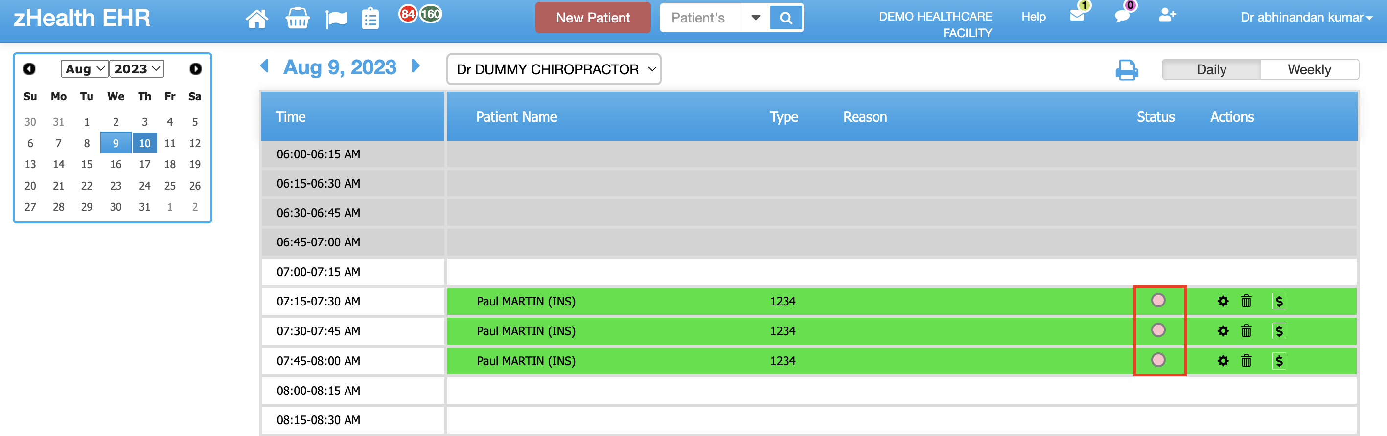 Color Coded Appointment Status