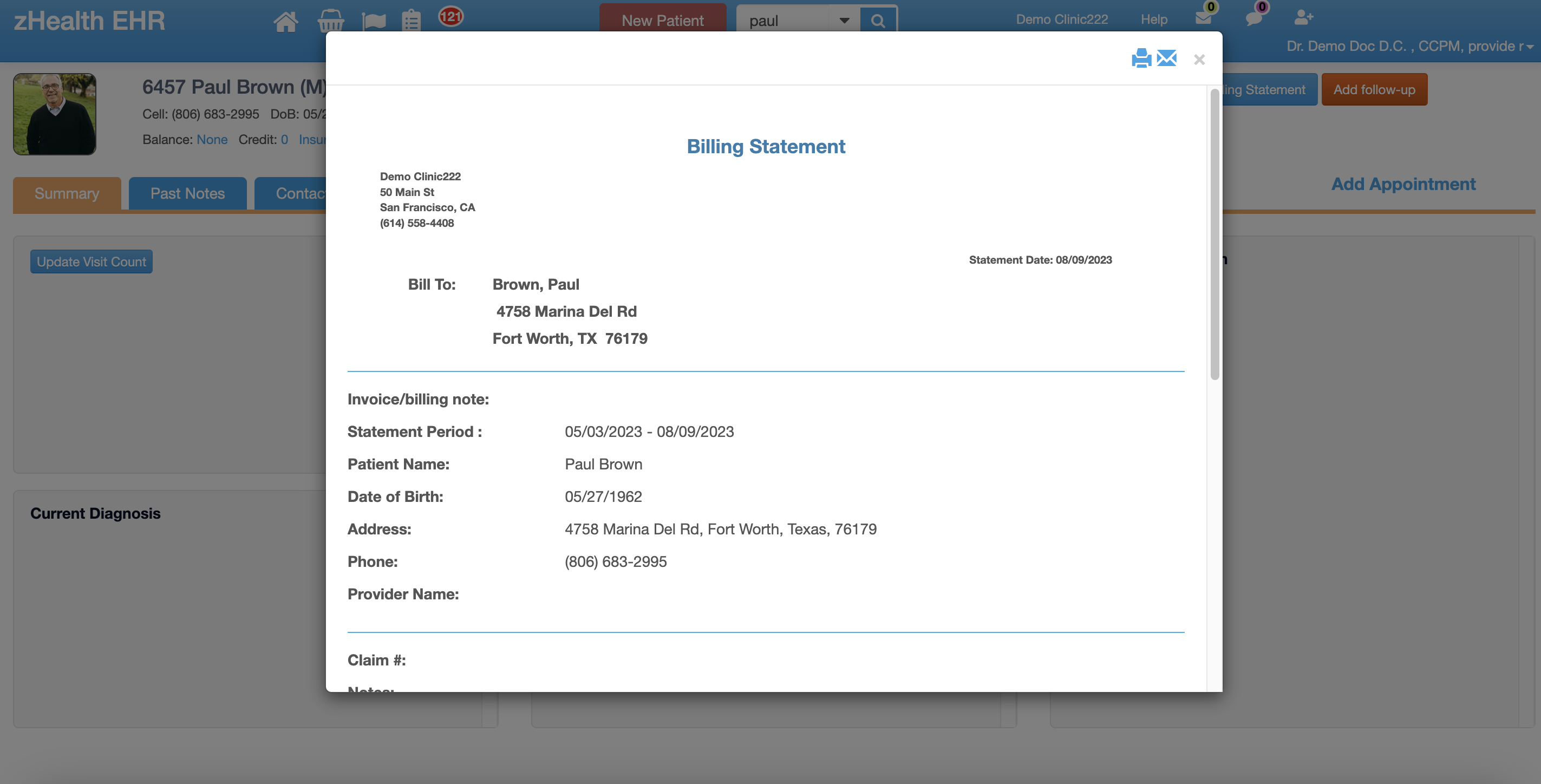 How to Generate, Email, and Print Billing Statement for a Patient’s ...