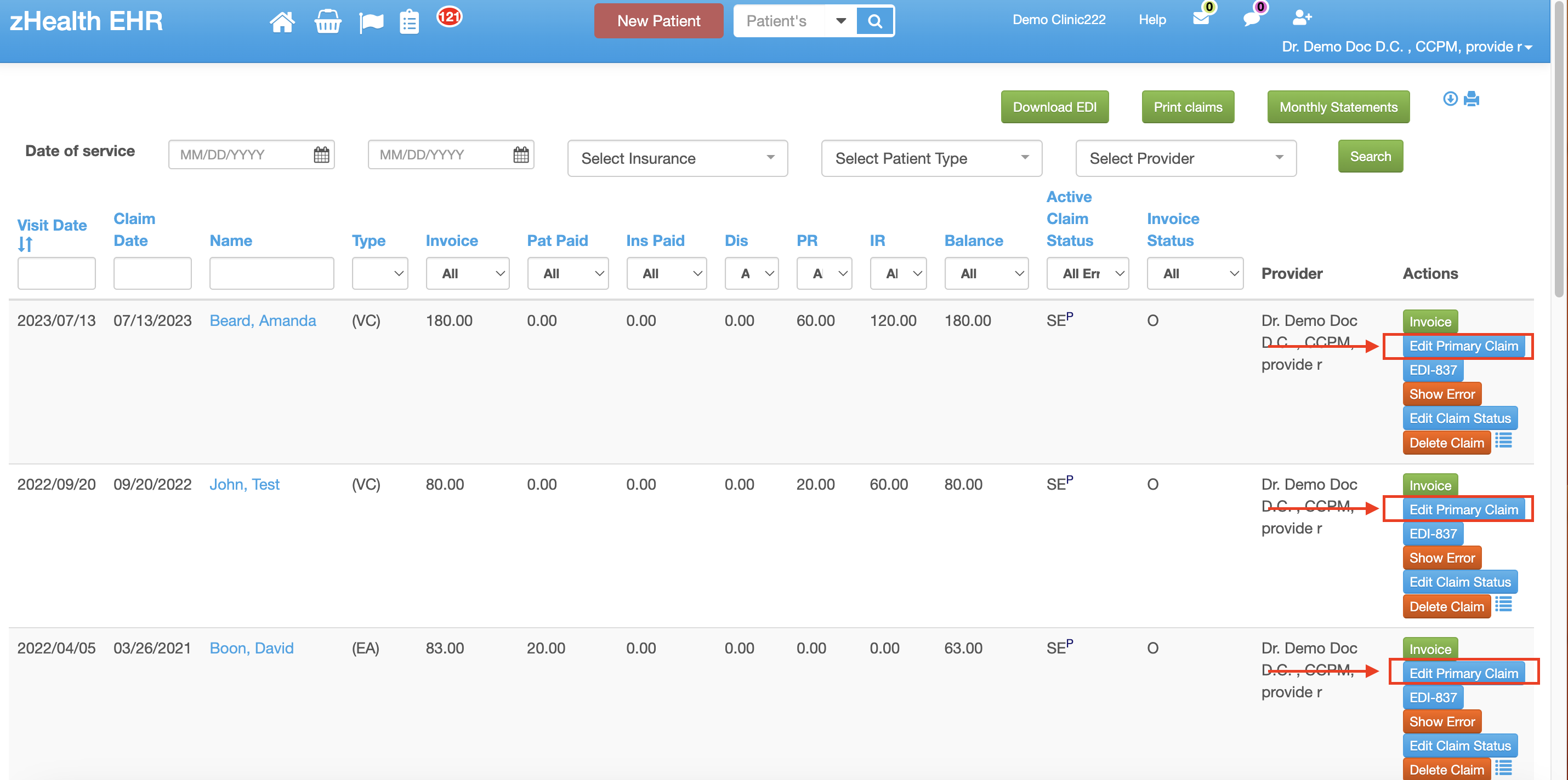 Viewing and Correcting Claim Errors and Printing HCFA
